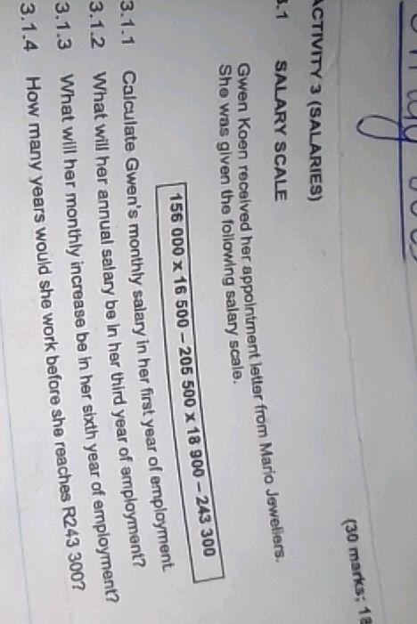 ACTIVITY 3 (SALARIES) 5.1 SALARY SCALE | StudyX