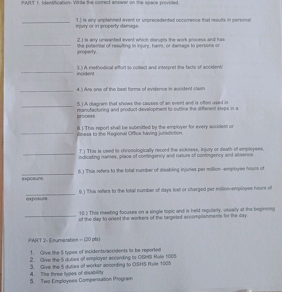PART 1. Identification- Write the correct | StudyX