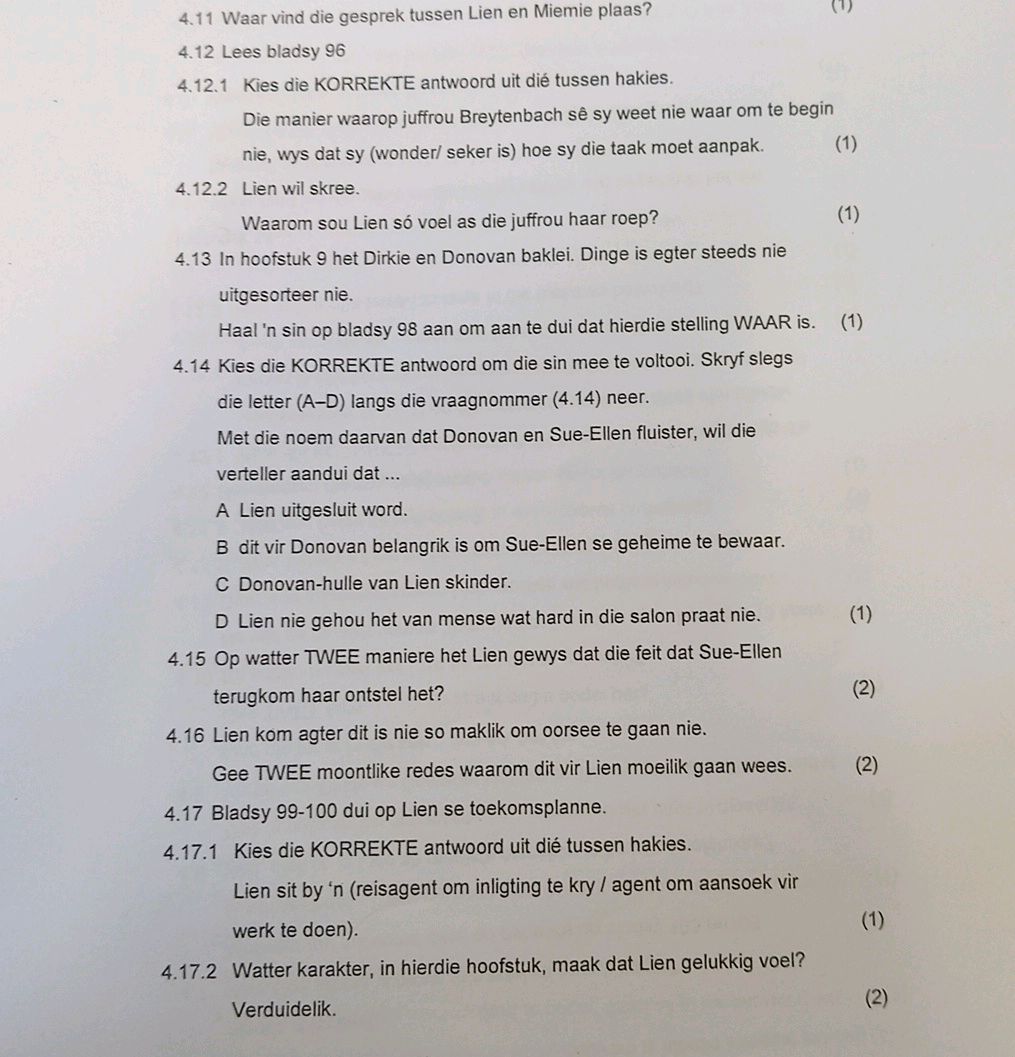 4.11 Waar vind die gesprek tussen Lien en | StudyX