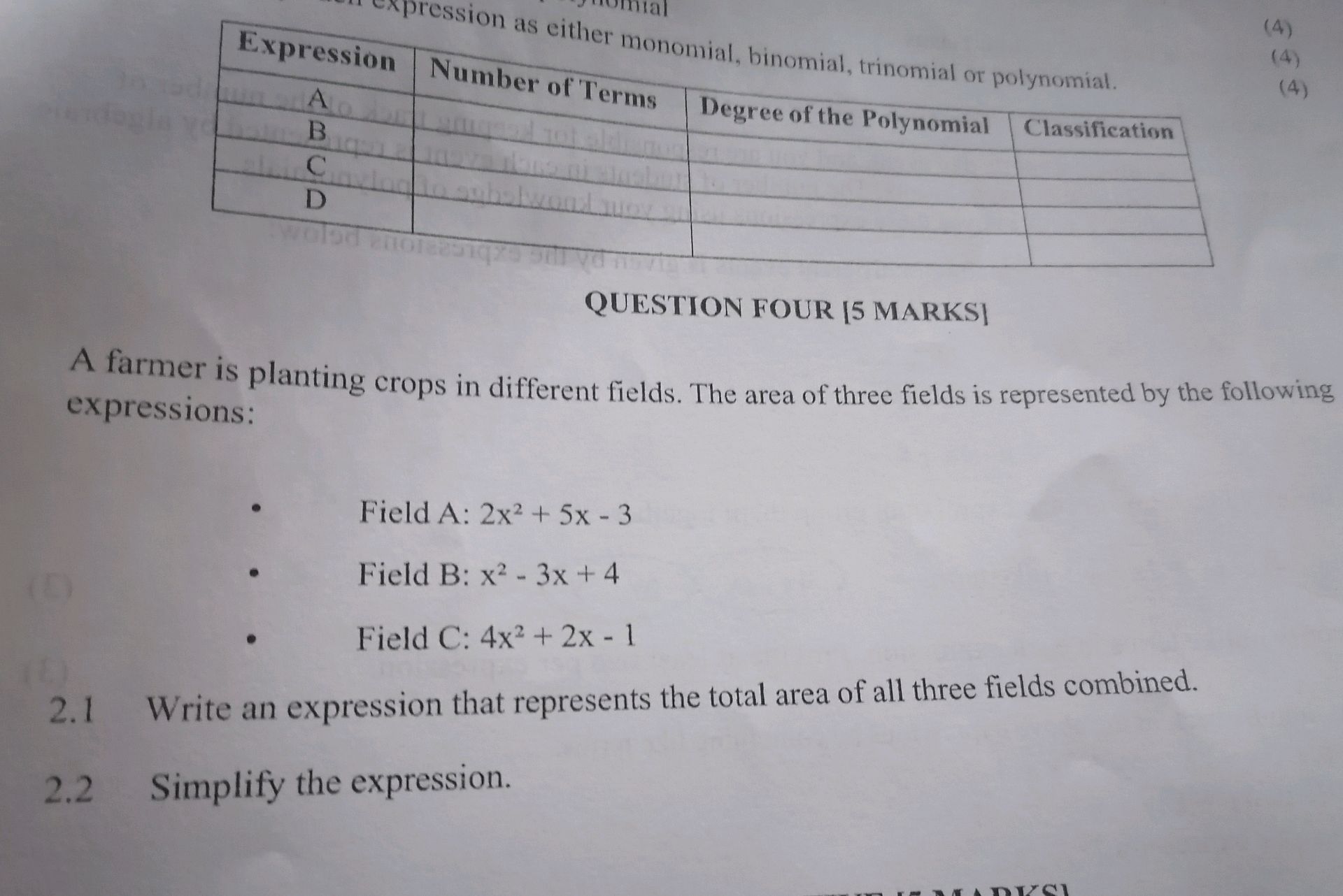Expression | Number of Terms | Degree of the | StudyX