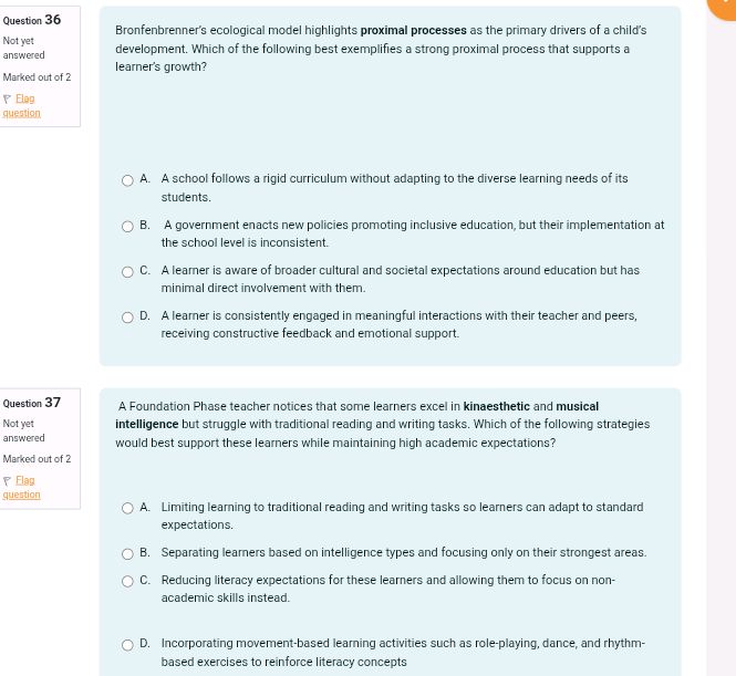 Question 36 Bronfenbrenner's ecological | StudyX