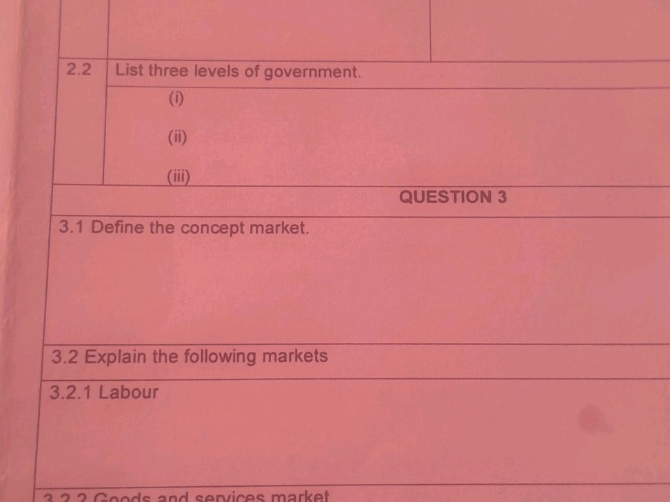 2.2 List three levels of government. (i) | StudyX