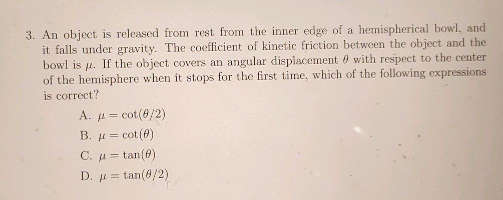 3. An object is released from rest from the | StudyX