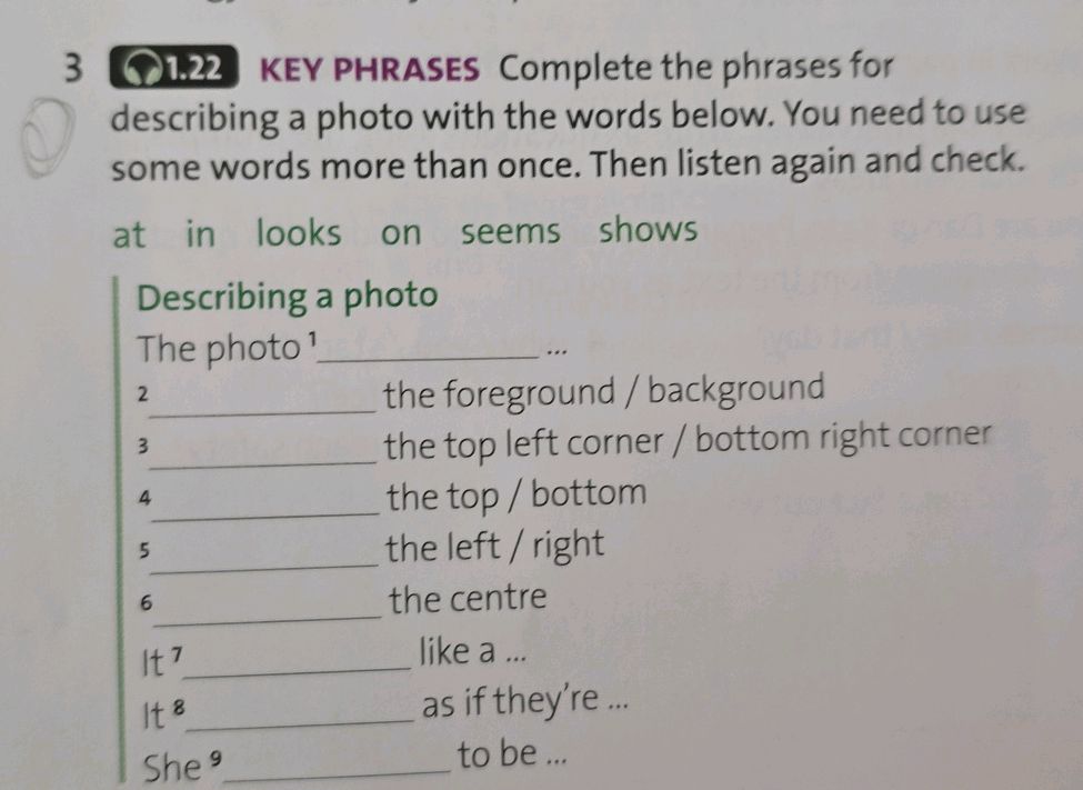 Complete the phrases for describing a photo | StudyX