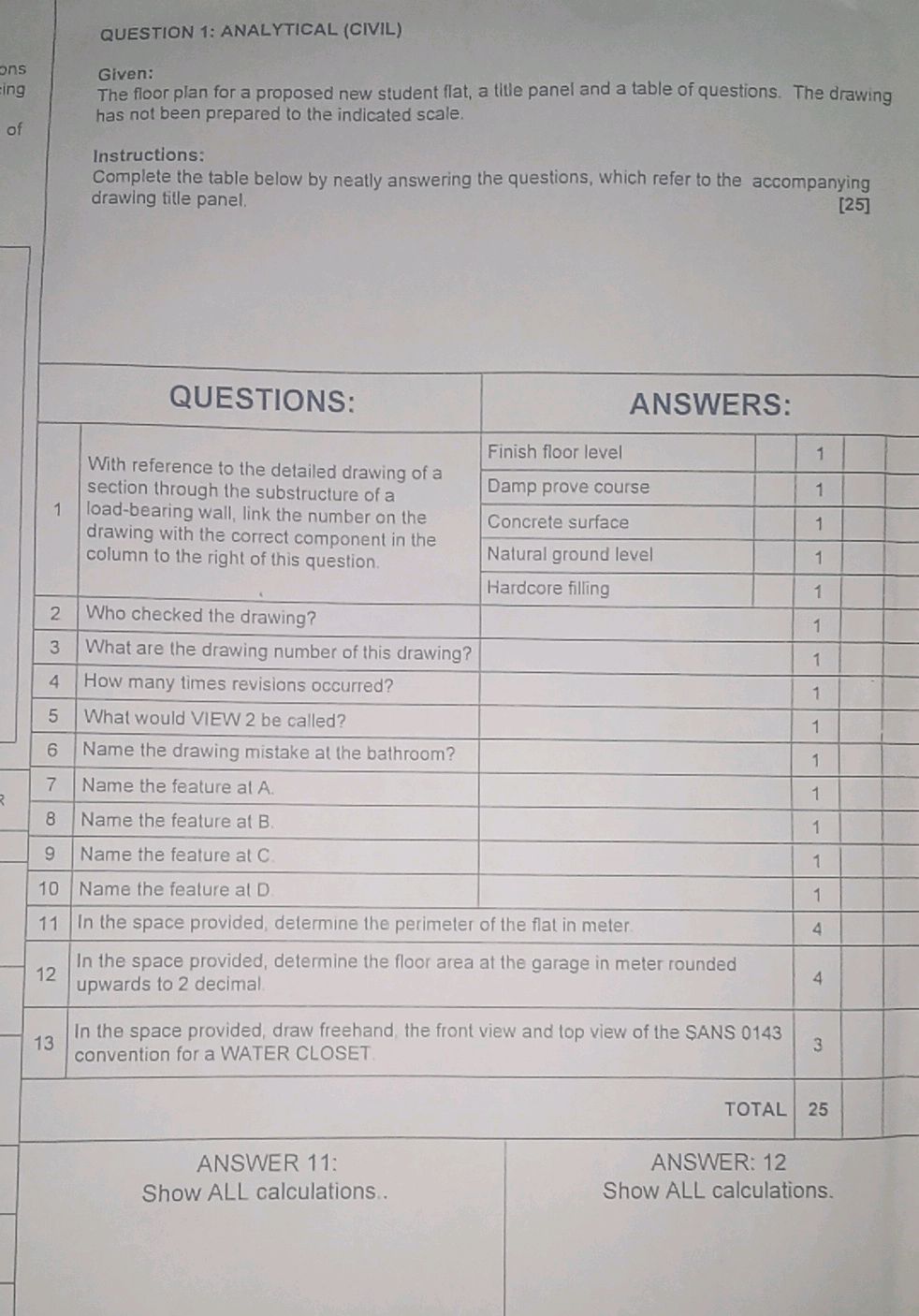 QUESTION 1: ANALYTICAL (CIVIL) Given: The | StudyX