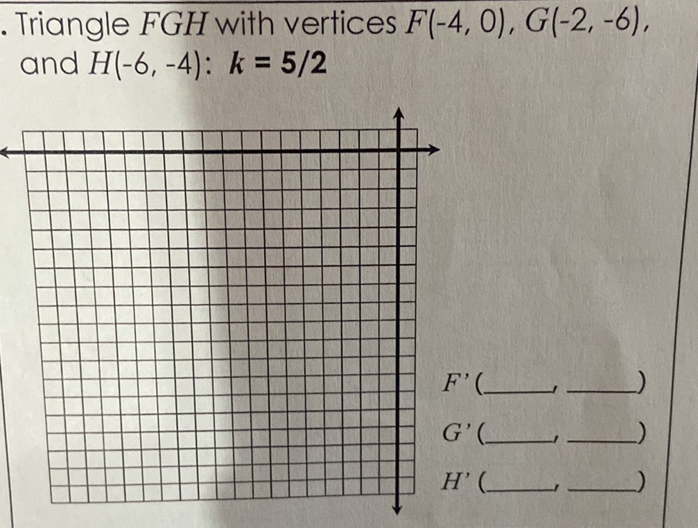 Triangle FGH with vertices F(-4, 0), G(-2, | StudyX