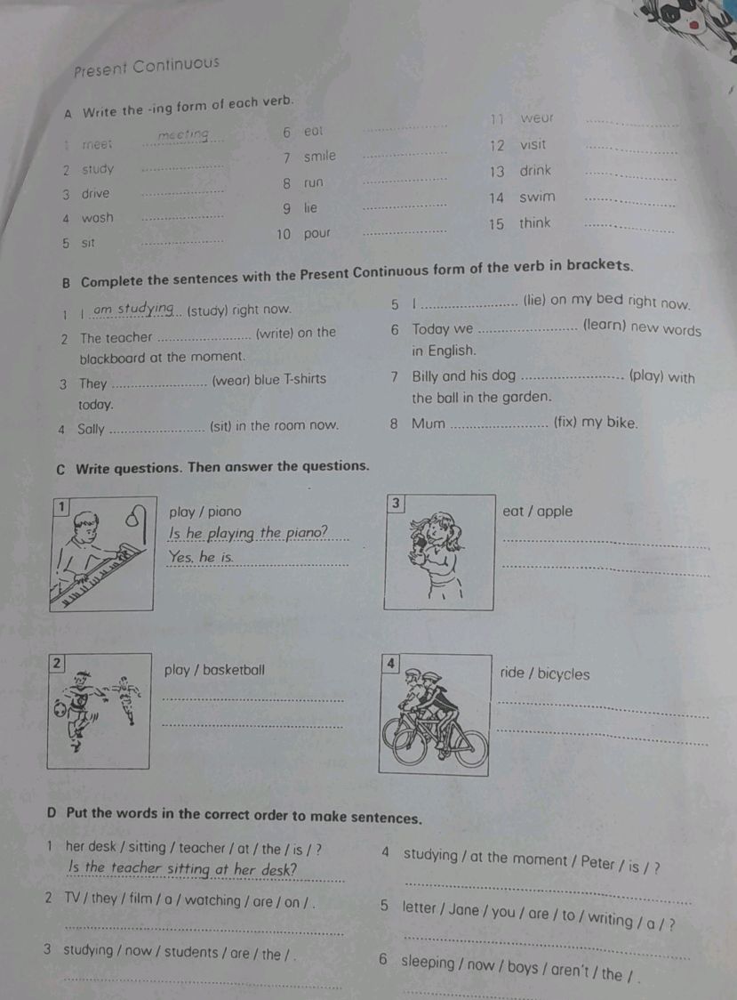 A Write the -ing form of each verb. 1 meet | StudyX