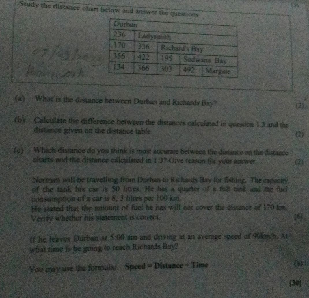 Study the distance chart below and answer | StudyX
