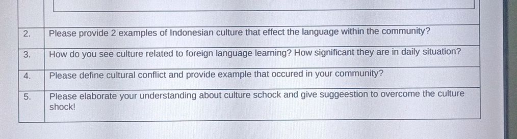 2. Please provide 2 examples of Indonesian | StudyX