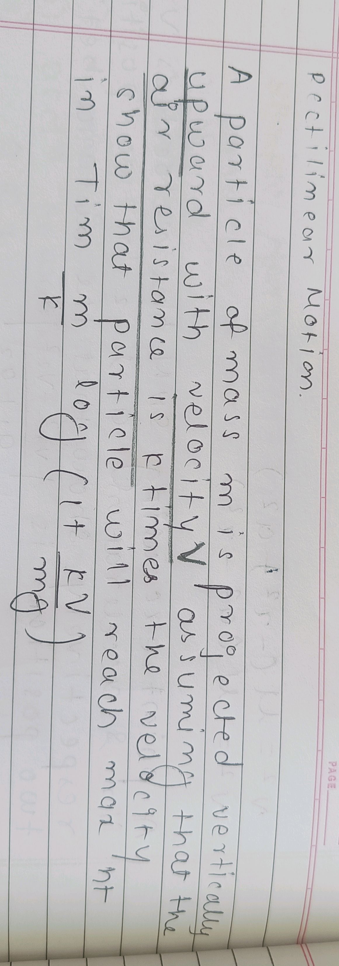 A particle of mass $m$ is projected | StudyX