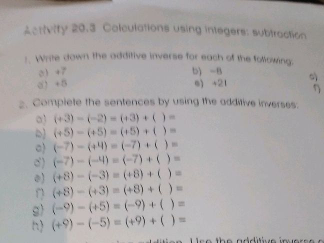 1. Write down the additive inverse for each | StudyX