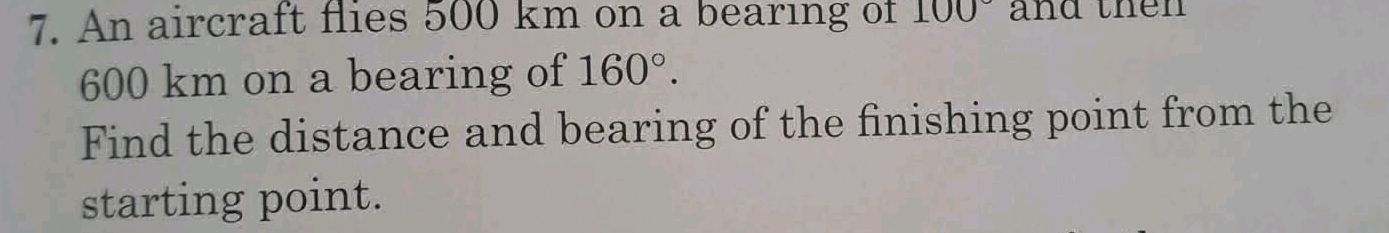 7. An aircraft flies 500 km on a bearing of | StudyX