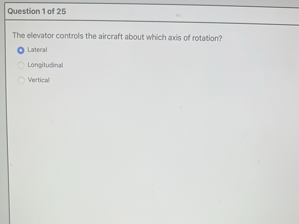 The elevator controls the aircraft about | StudyX