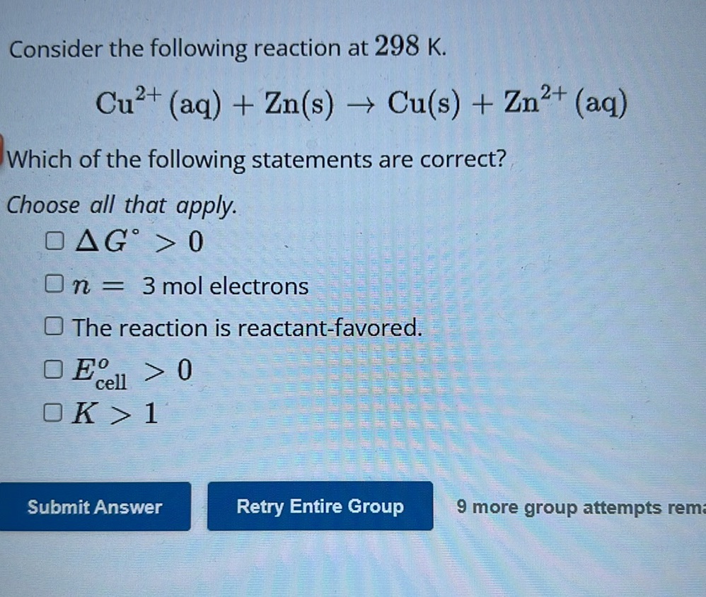 Consider the following reaction at 298 K. | StudyX