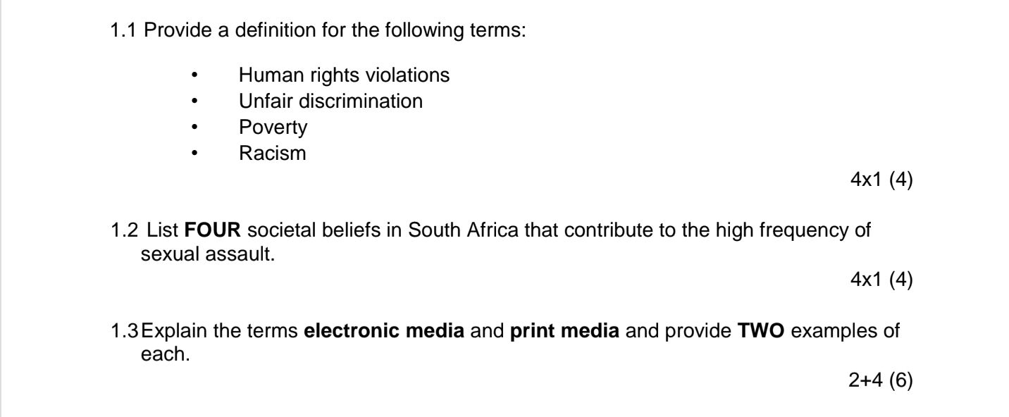 1.1 Provide a definition for the following | StudyX