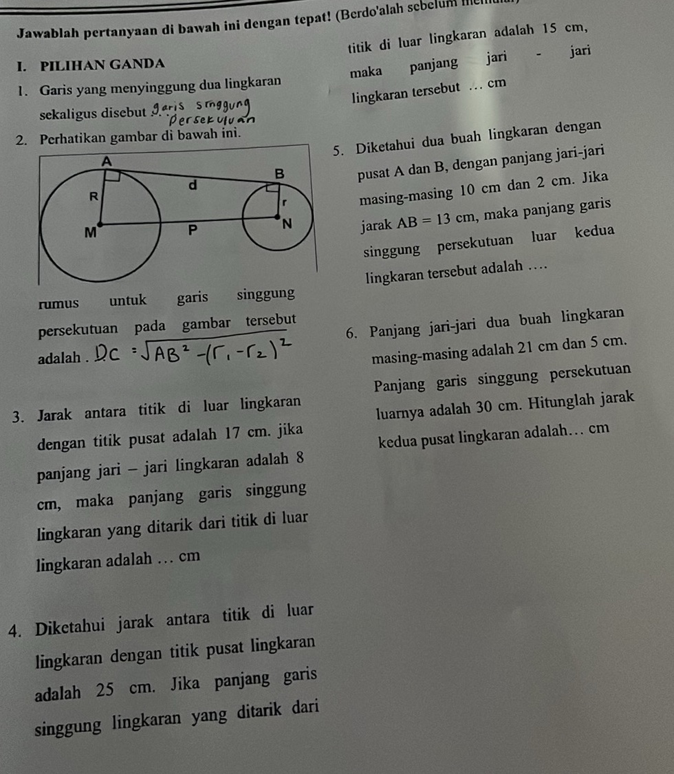 1. Garis yang menyinggung dua lingkaran | StudyX