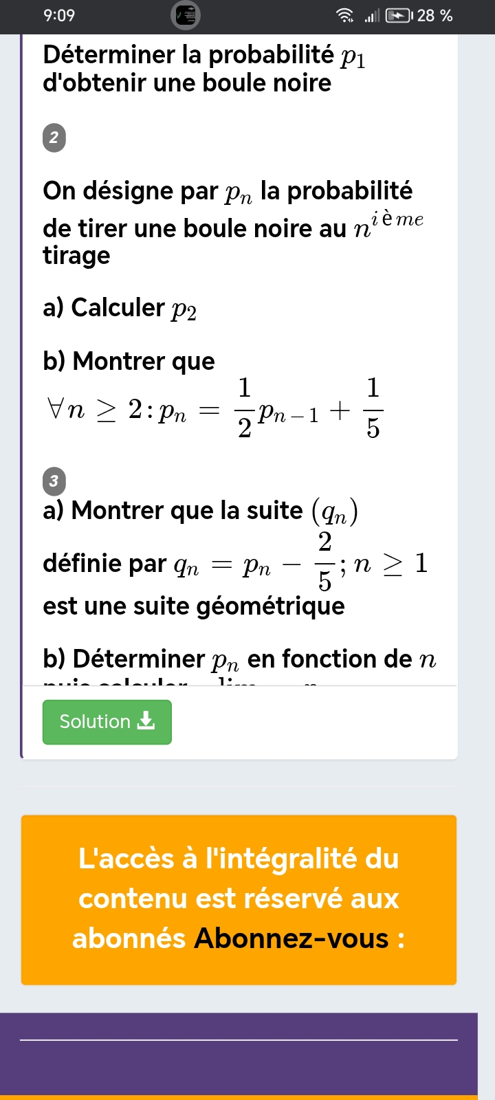 Déterminer la probabilité $p_1$ d'obtenir | StudyX