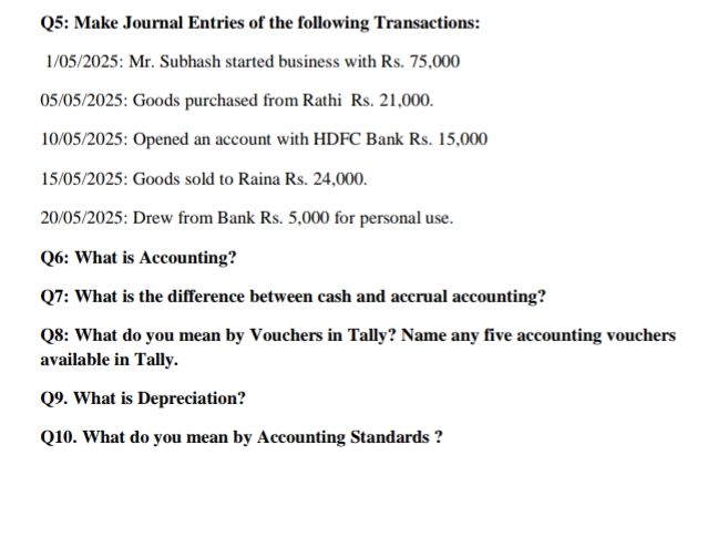 Q5: Make Journal Entries of the following | StudyX