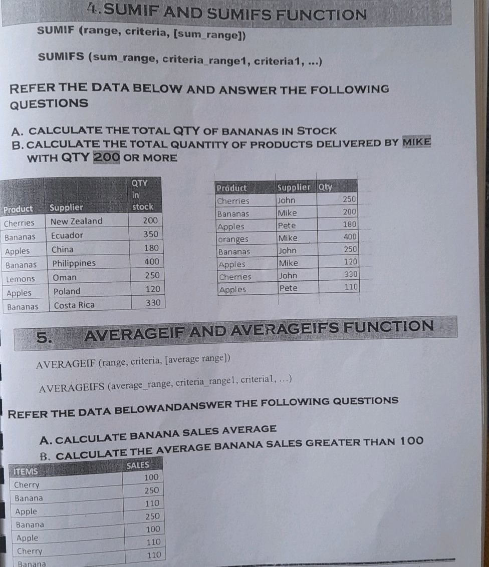 4. SUMIF AND SUMIFS FUNCTION SUMIF (range, | StudyX
