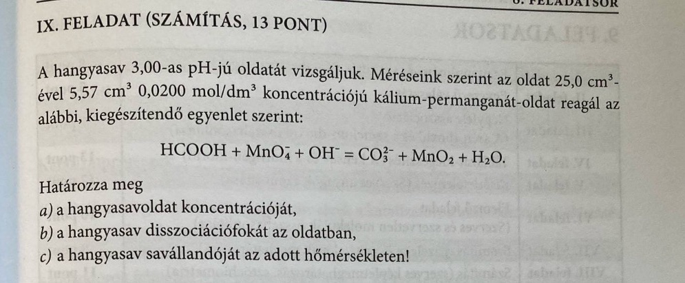A hangyasav 3,00-as pH-jú oldatát | StudyX