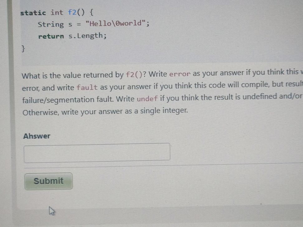 ```java static int f2() { String s = | StudyX