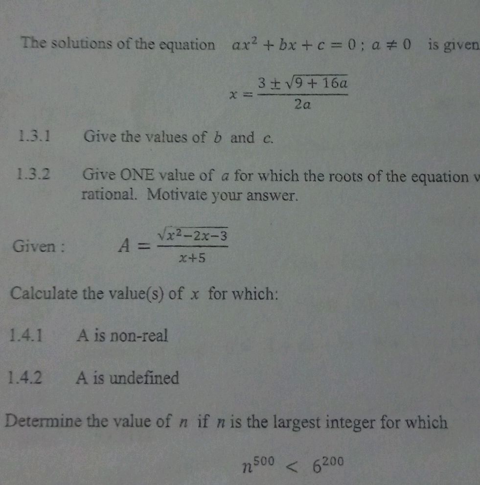 The solutions of the equation $ax^2 + bx + c | StudyX