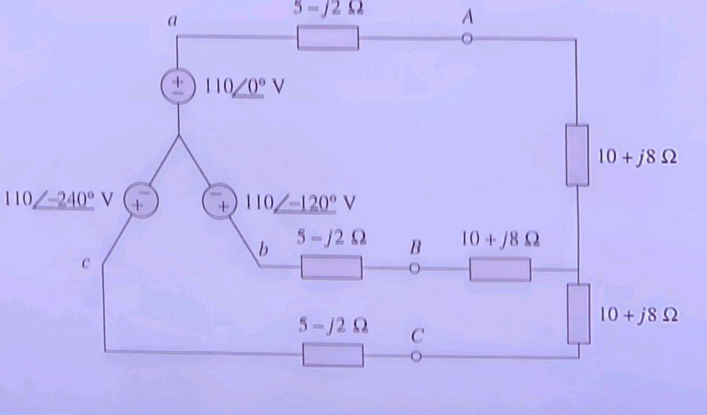 The image depicts a three-phase circuit. The | StudyX