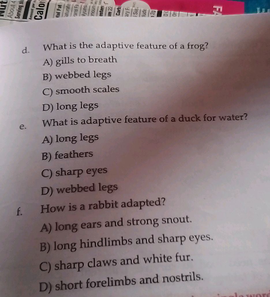 d. What is the adaptive feature of a frog? | StudyX