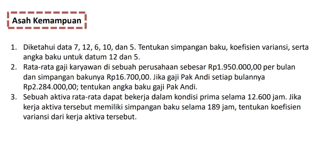 1. Diketahui data 7, 12, 6, 10, dan 5. | StudyX