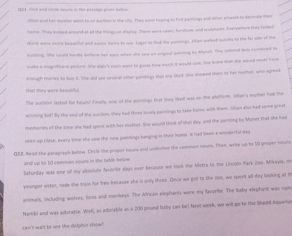 Q11. Find and circle nouns in the passage | StudyX