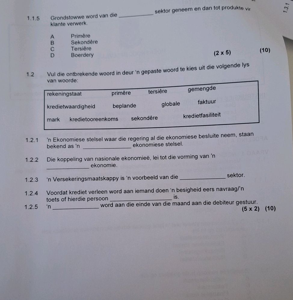 1.1.5 Grondstowwe word van die ____ sektor | StudyX