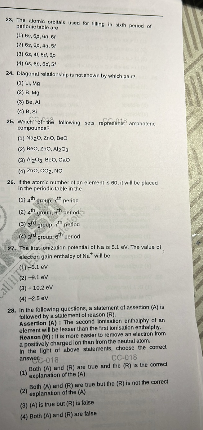 23. The atomic orbitals used for filling in | StudyX