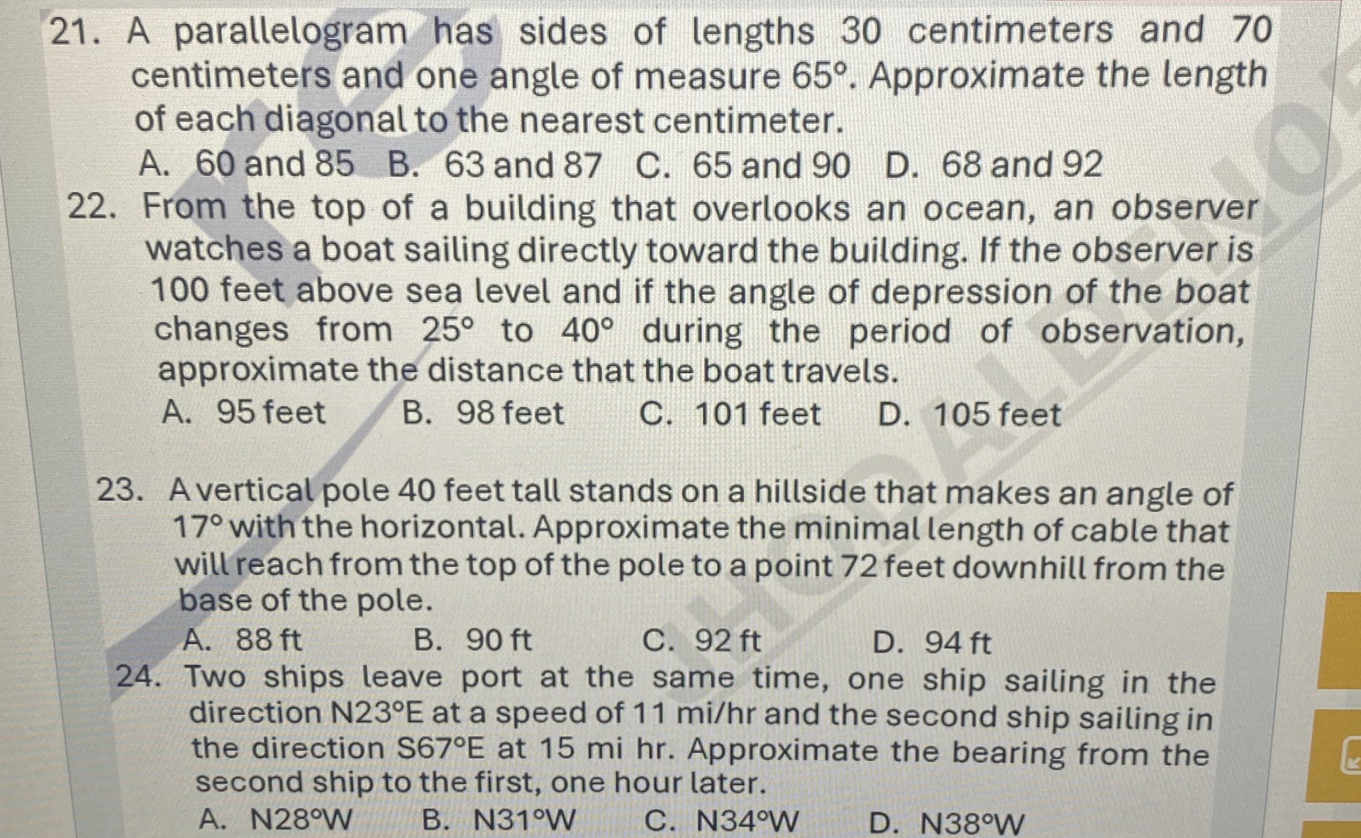 21. A parallelogram has sides of lengths 30 | StudyX