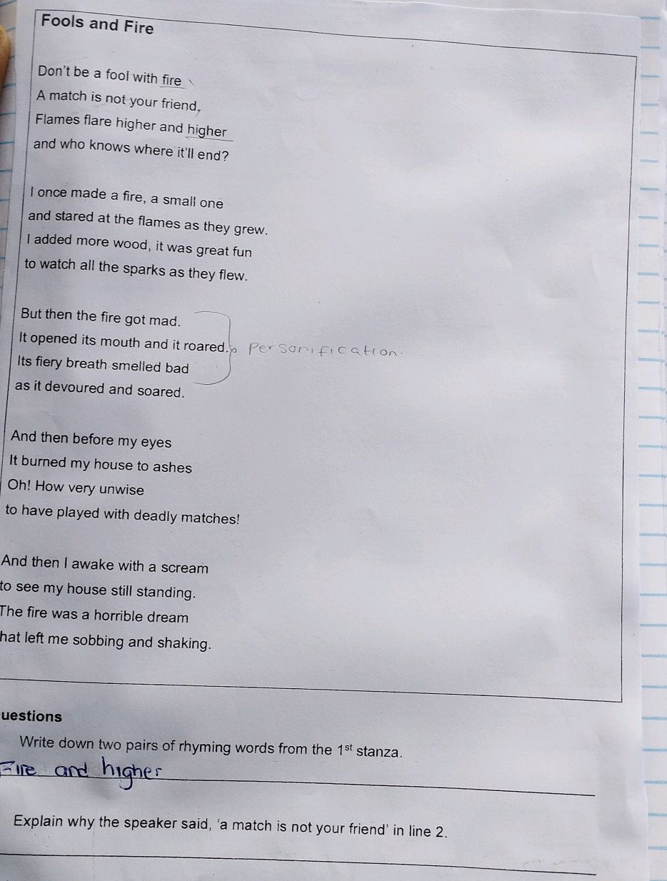 Write down two pairs of rhyming words from | StudyX