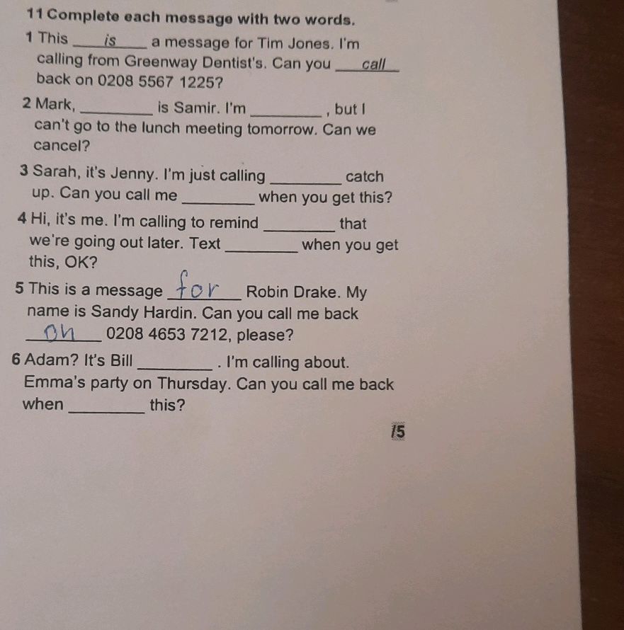 11 Complete each message with two words. 1 | StudyX