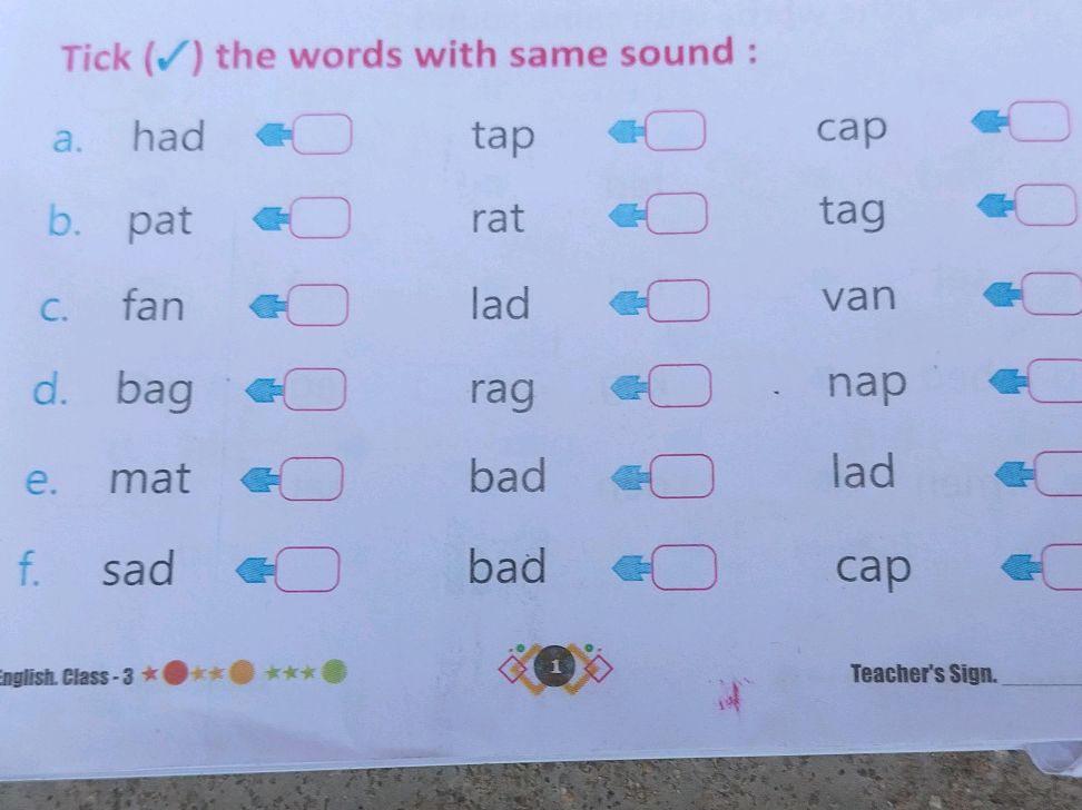 Tick ( ) the words with same sound : a. had | StudyX