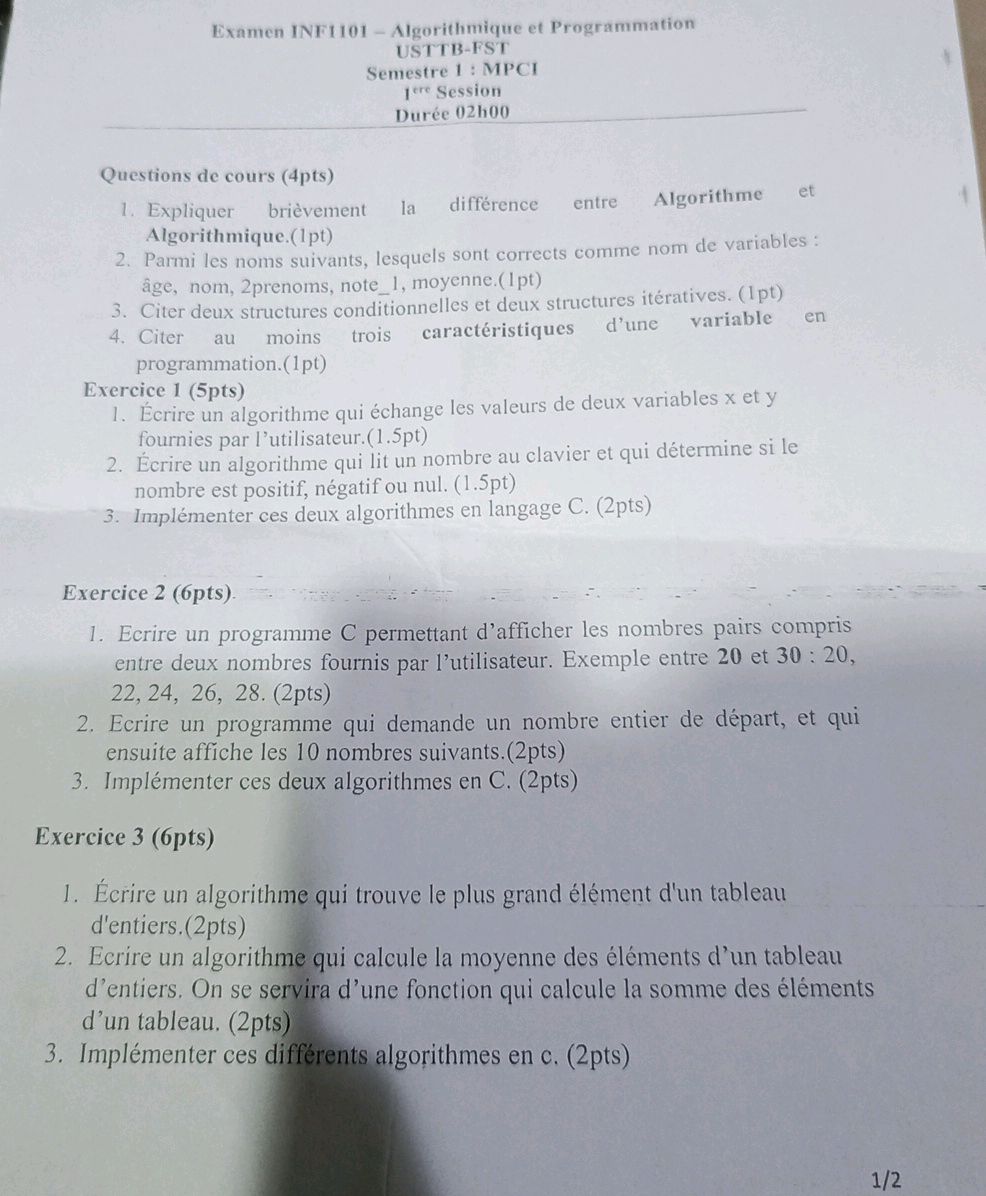 Questions de cours (4pts) 1. Expliquer | StudyX