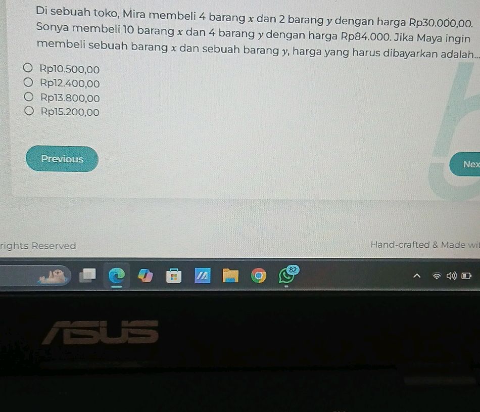 Di sebuah toko, Mira membeli 4 barang x dan