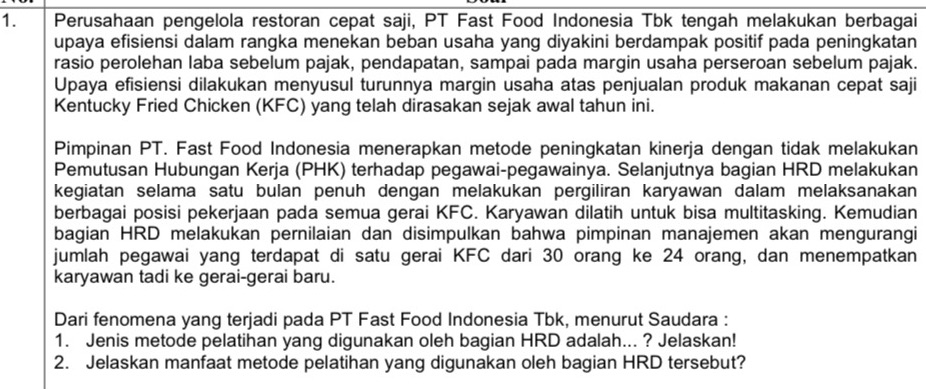 Dari fenomena yang terjadi pada PT Fast Food | StudyX