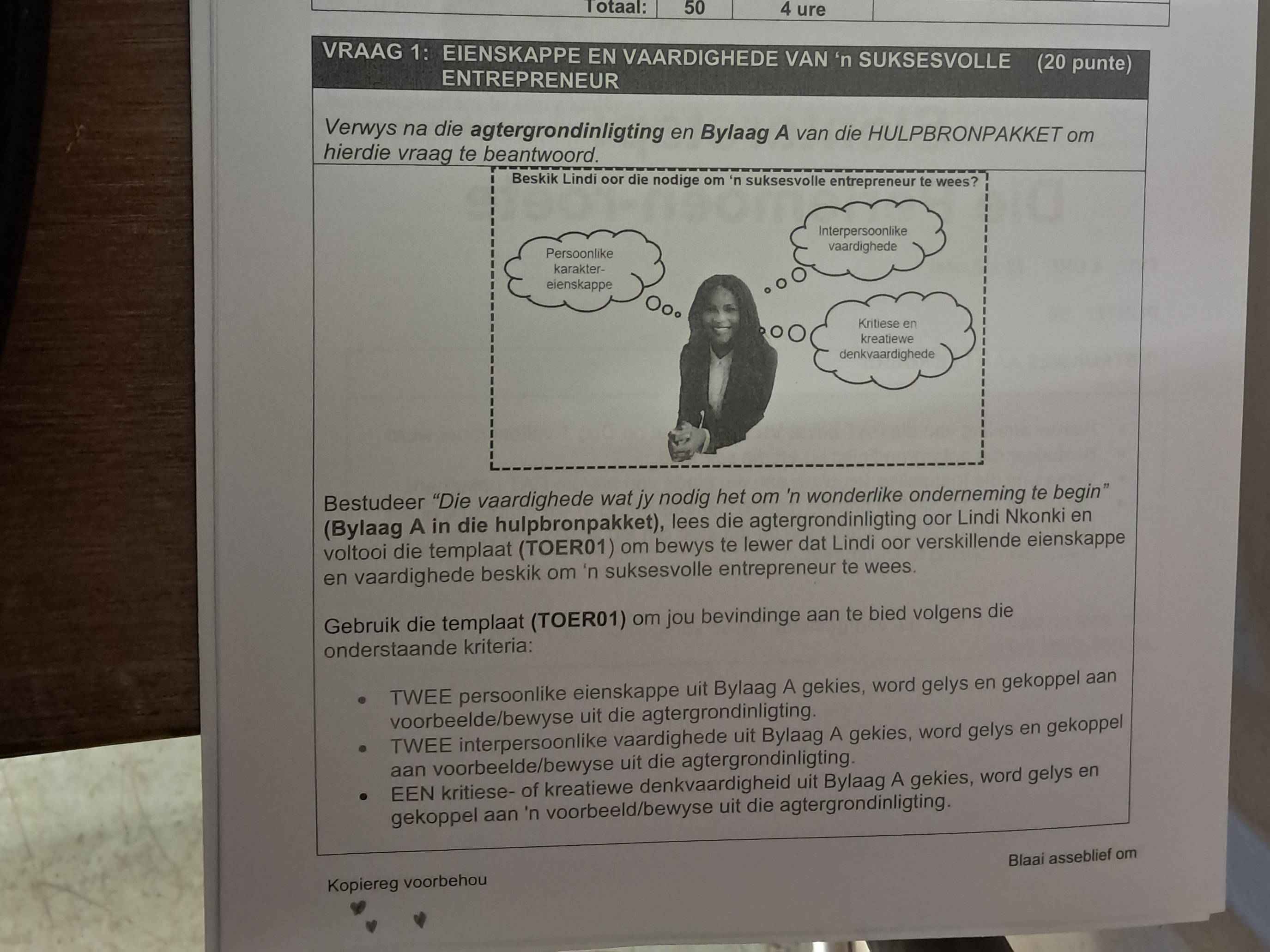 VRAAG 1: EIENSKAPPE EN VAARDIGHEDE VAN 'n | StudyX