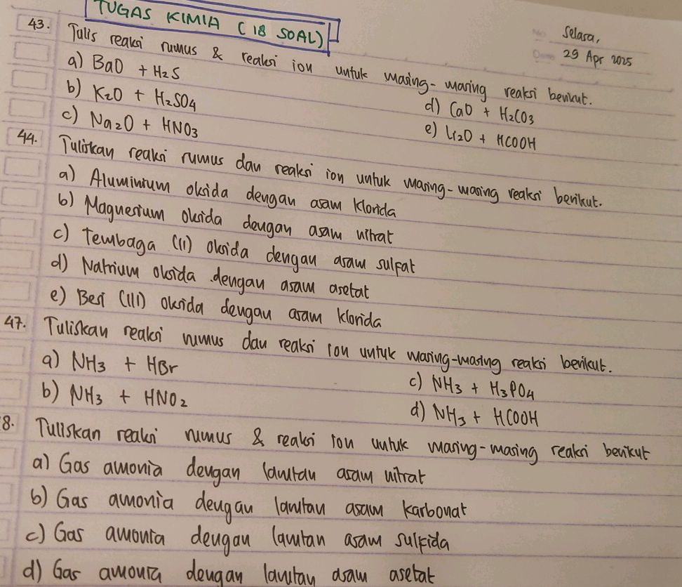 43. Tulis reaksi rumus reaksi ion untuk | StudyX