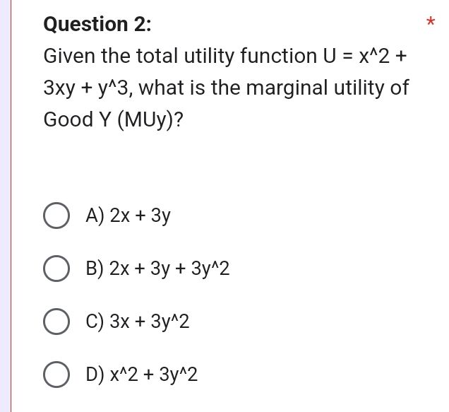 Question 2: Given the total utility | StudyX