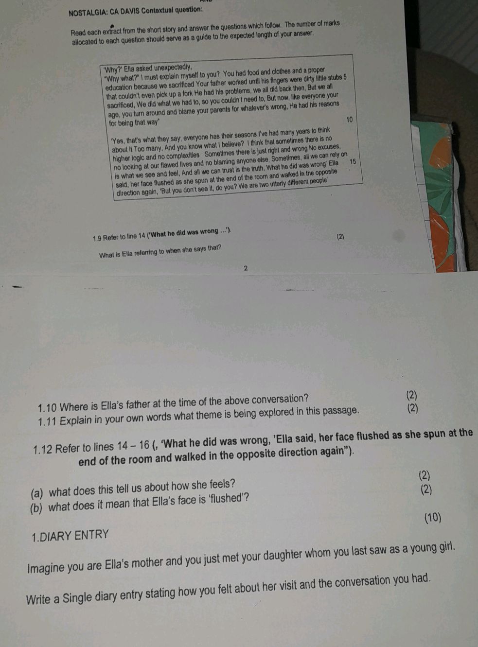 NOSTALGIA: CA DAVIS Contextual question: | StudyX