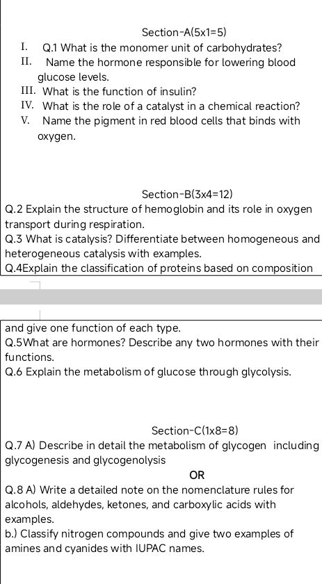 Section-A(5x1=5) I. Q.1 What is the monomer | StudyX