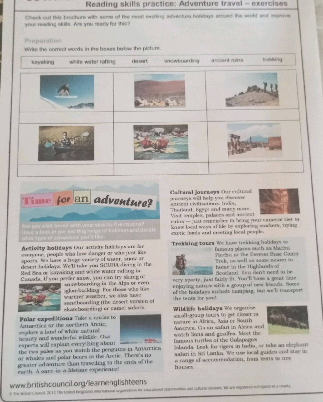 Reading skills practice: Adventure travel - | StudyX