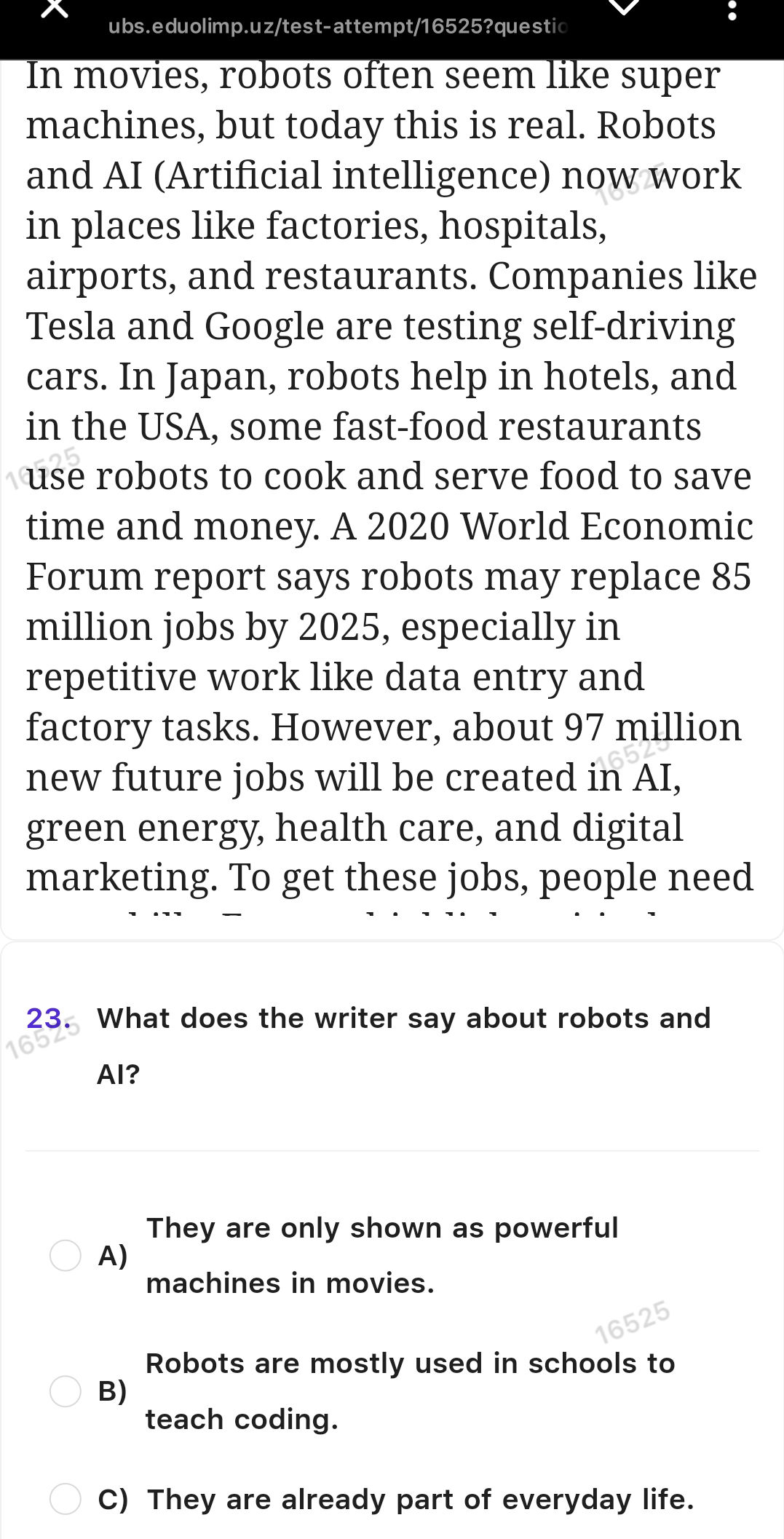 23. What does the writer say about robots | StudyX