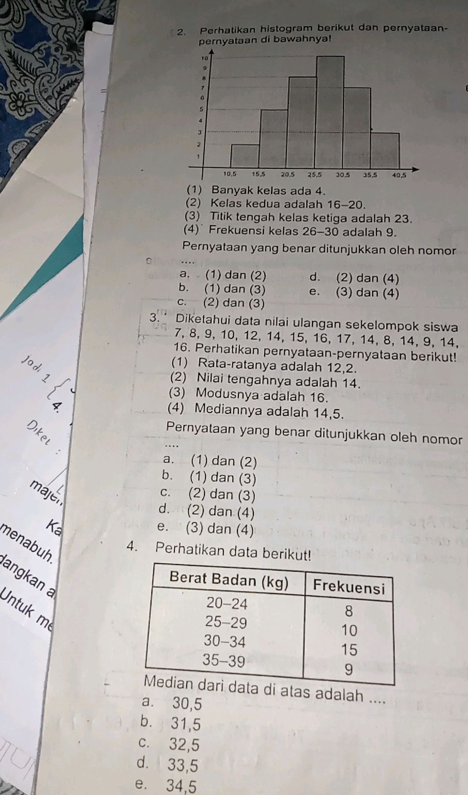 2. Perhatikan histogram berikut dan | StudyX
