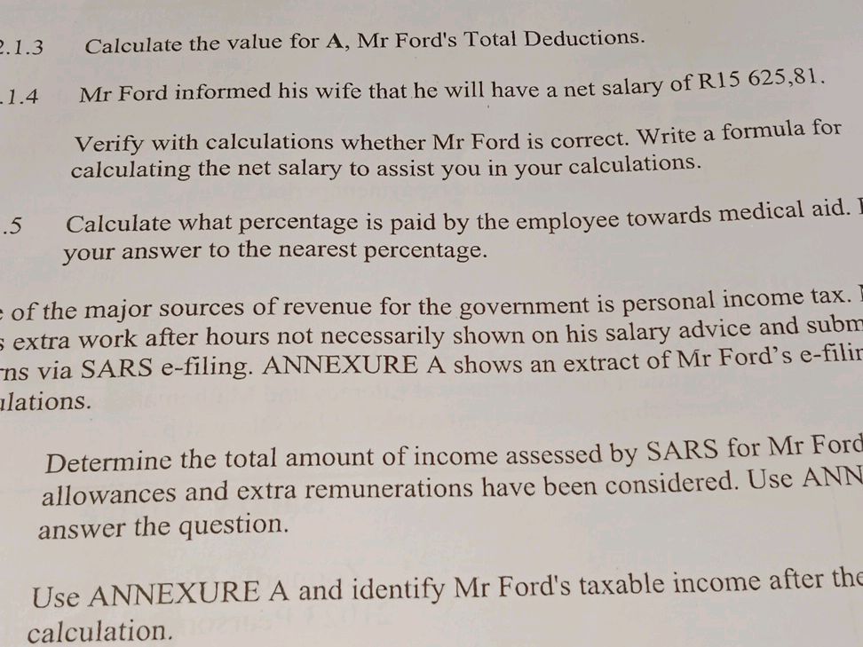 2.1.3 Calculate the value for A, Mr Ford's | StudyX