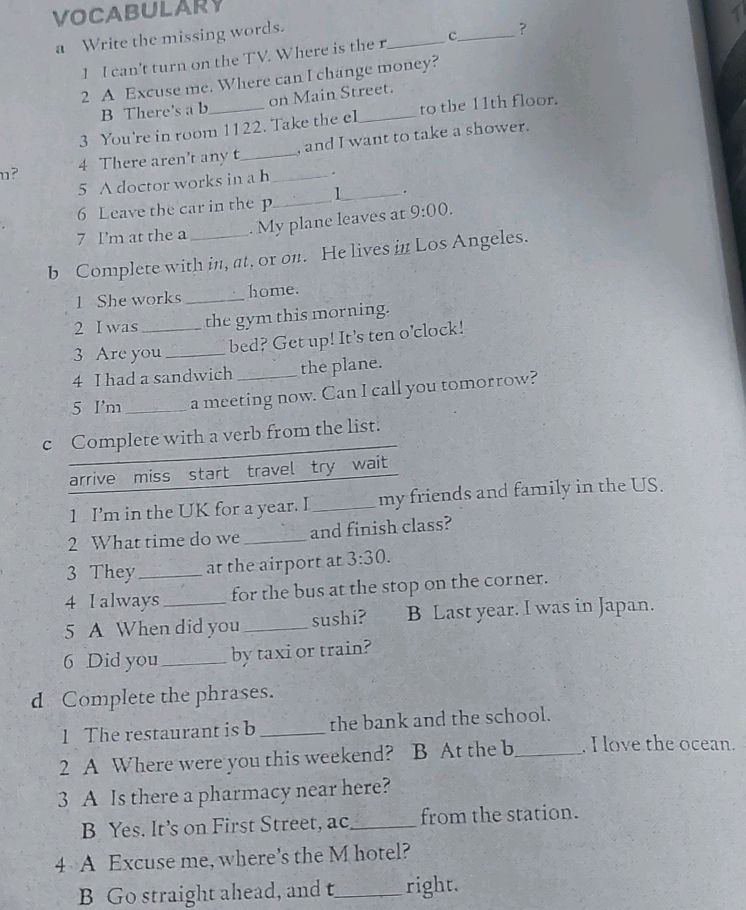 a Write the missing words. 1 I can't turn | StudyX