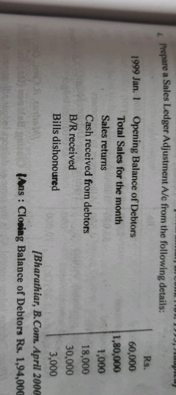 4. Prepare a Sales Ledger Adjustment A/c | StudyX